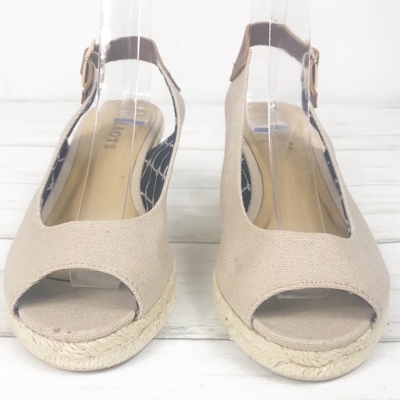Talbots | Shoes | Talbots Beige Peep Toe Espadrille Wedge Slingback ...